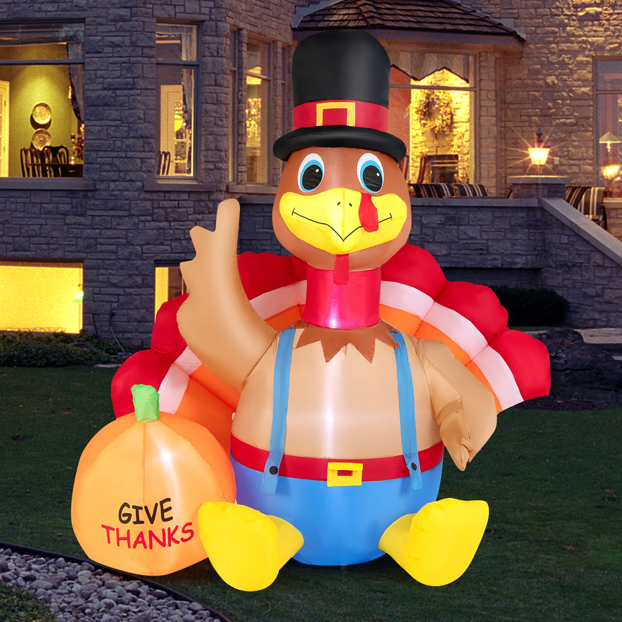Costway 6 FT Thanksgiving Inflatable Turkey with Pumpkin Fall Harvest ...