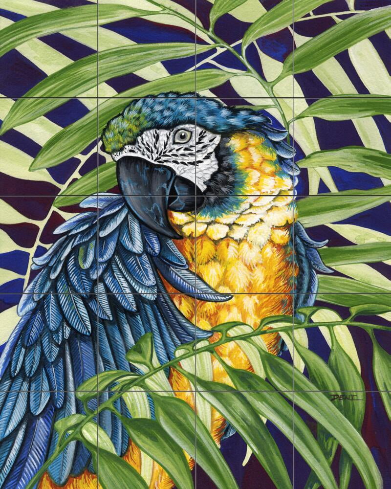 Tile Mural Kitchen Backsplash - Blue and Yellow Macaw-DF - by Denise ...