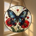 Butterfly and Red Poppy Stained Glass Round Suncatcher, Floral Window ...