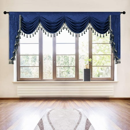 ELKCA Thick Royal Blue Chenille Window Curtains Valance for Living Room ...