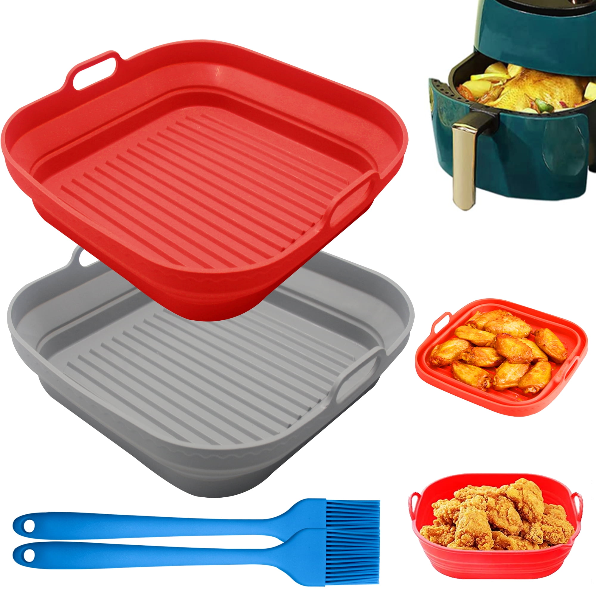 2 PCS Square Silicone Air Fryer Liners - 8 Inch Reusable Air Fryer Pot ...