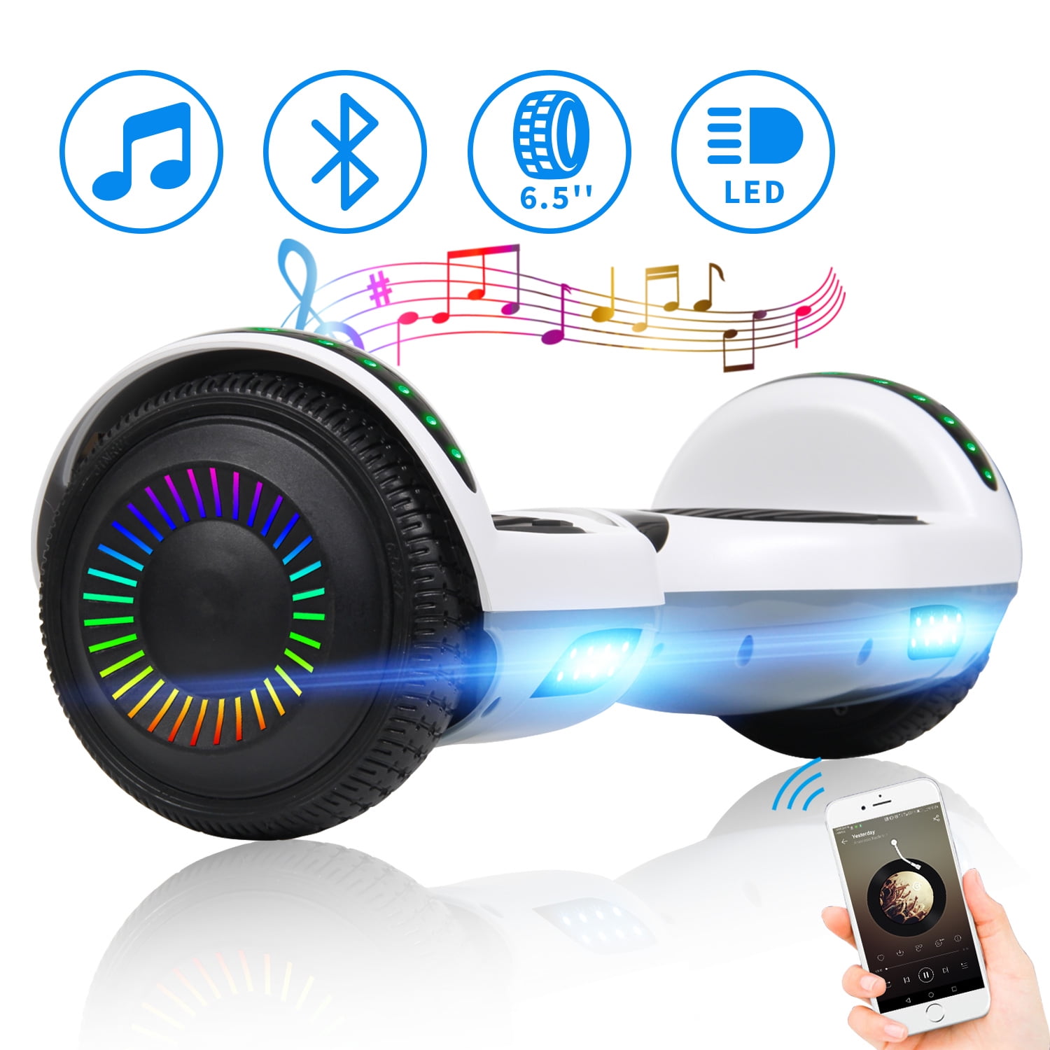Bluetooth Hoverboard 6.5" Two-Wheel Self Balancing Hoverboard with LED ...