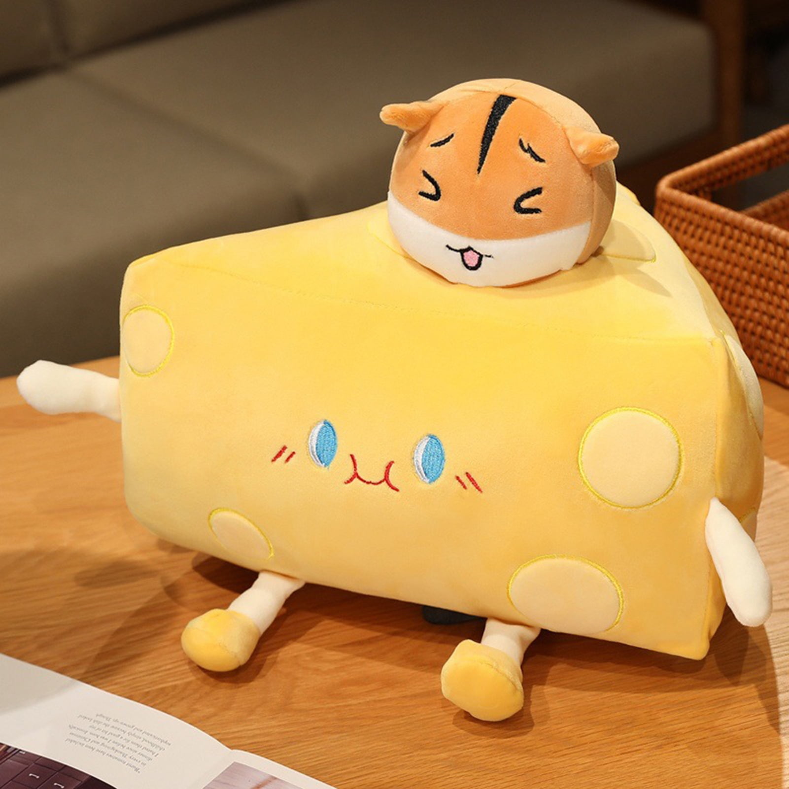 Cheese Plush Toy Lovely Cat Hamster Rabbit Eat Stealthily Cheese Doll ...