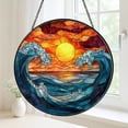Seaside Cottage Sunset Stained Glass Window Hanging, Coastal Ocean Art ...