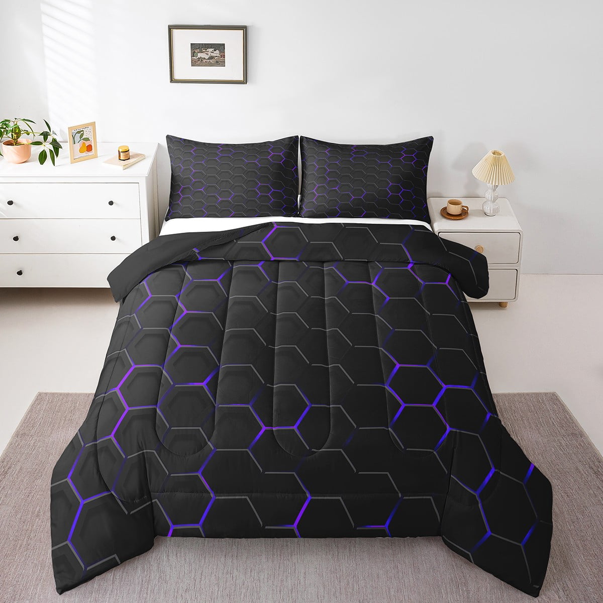 Click here for Yst Blue Purple Honeycomb Print Comforter Sets Twi... prices
