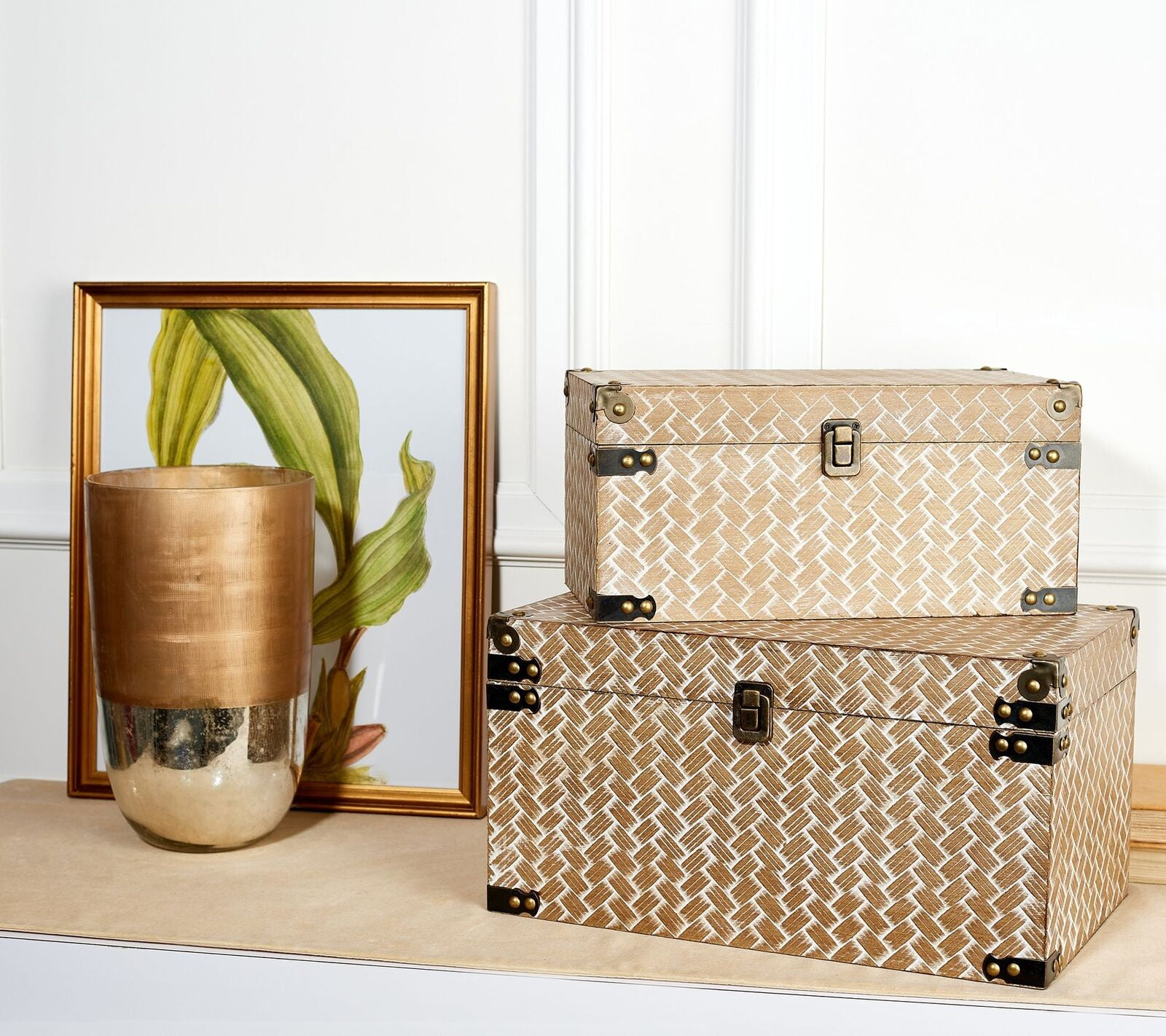 Set of 2 Nested Woven Design Storage Boxes by Valerie in Tan - Walmart.com