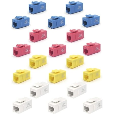 UL Listed 15-Pack Blue+Red+Yellow CAT6 Keystone Coupler Bundle with 5 ...