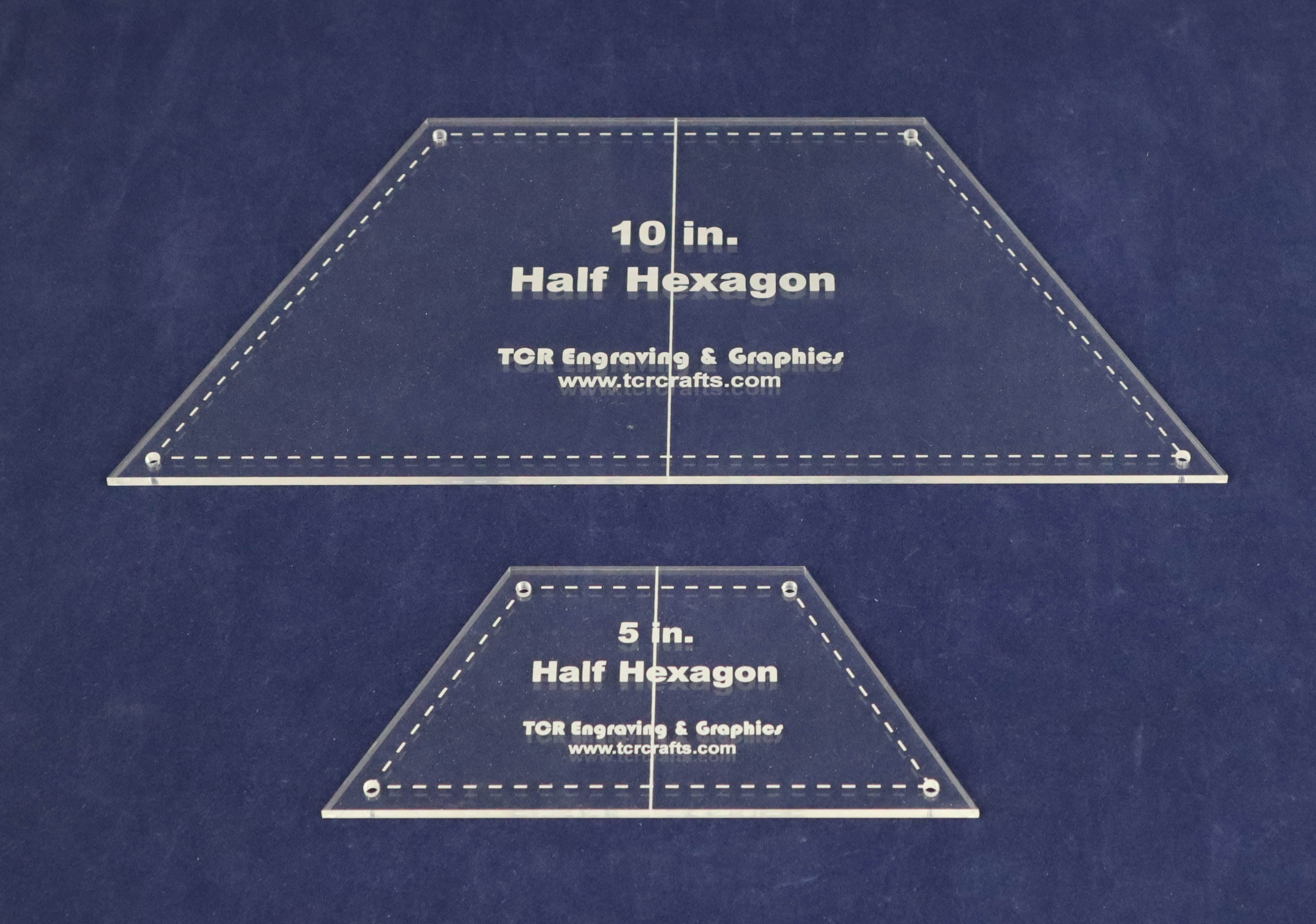 2 Piece Set Half Hexagon Quilt Templates. 5 and 10 Inches - Clear w ...