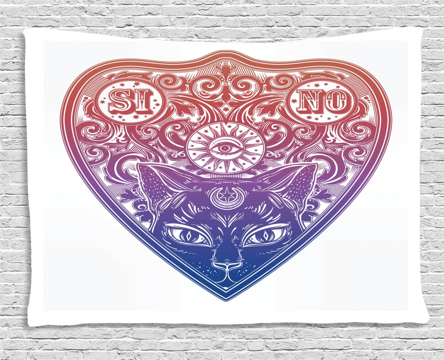 Ouija Board Tapestry, Sun with Eye in Middle and Black Cat with ...