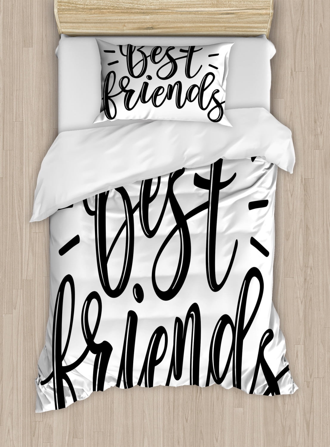 Best Friend Duvet Cover Set Twin Size, Best Friends Cute Monochrome ...
