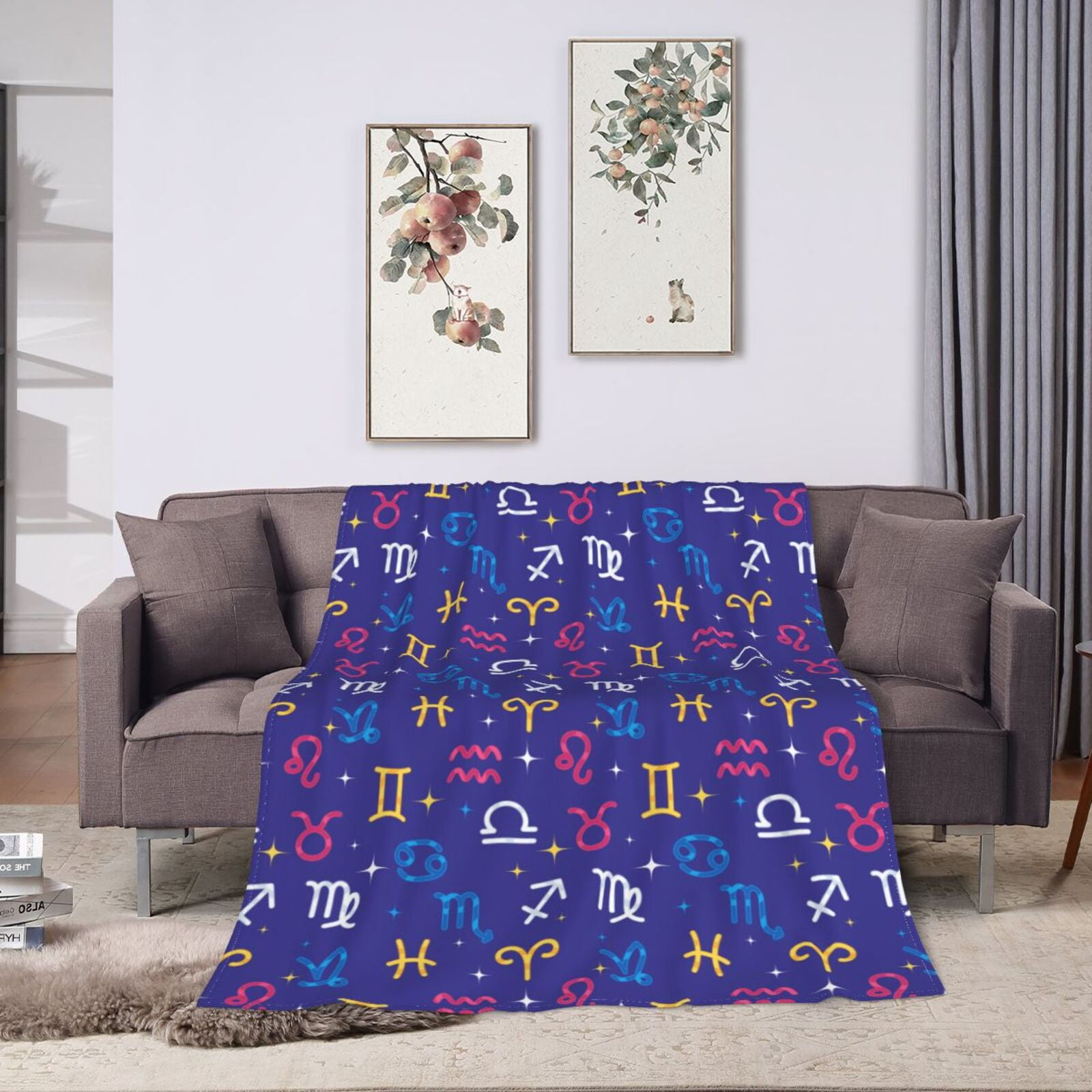 ZNDUO Blue Zodiac Signs Pattern Throw Blanket, Lightweight Cozy Soft ...