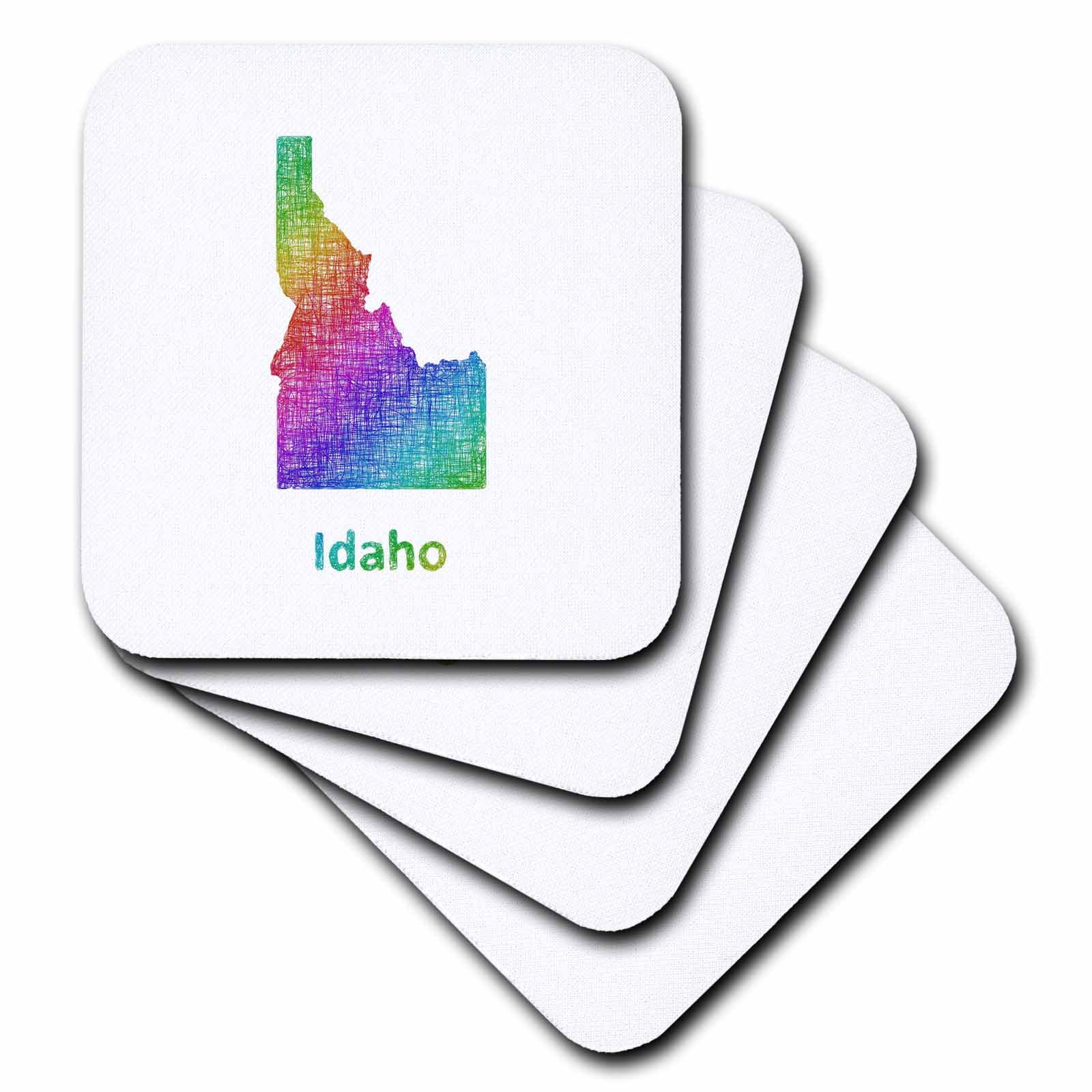 3dRose, Idaho State Map - rainbow sketch design, Set of 8 Coasters ...