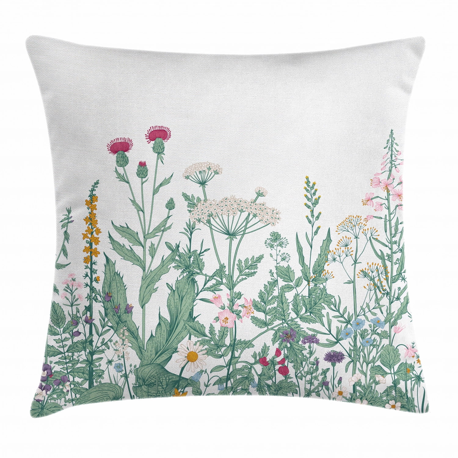 Floral Throw Pillow Cushion Cover, Vanished Colored Messy Wild Herb ...