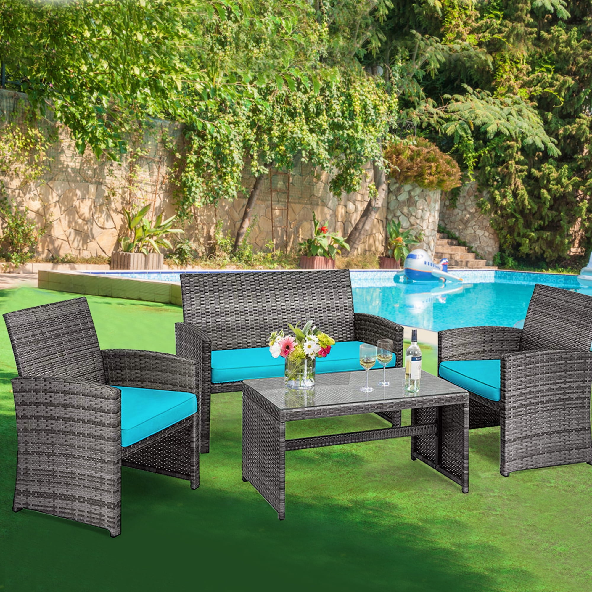 Click here for Gymax 4pcs Patio Outdoor Rattan Conversation Furni... prices