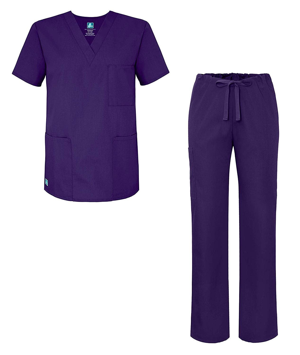 Adar Universal Unisex Scrub Set - Unisex V-Neck Scrub Top & Tapered ...