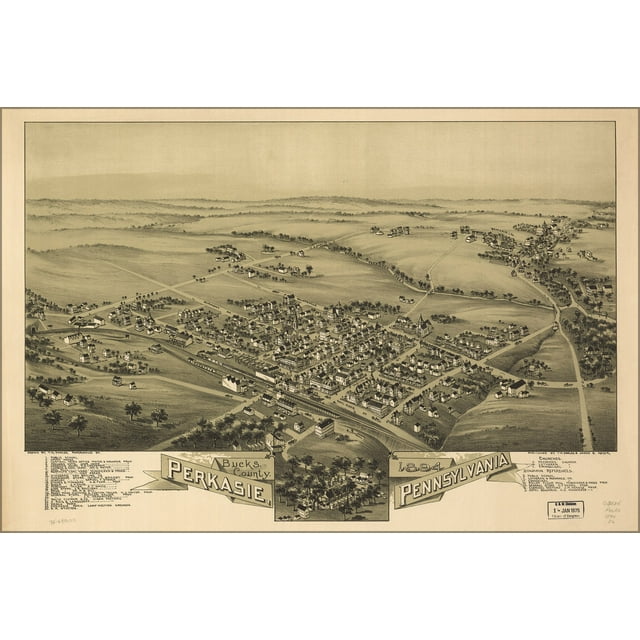 24"x36" Gallery Poster, map of Perkasie, Pennsylvania 1894 - Walmart.com