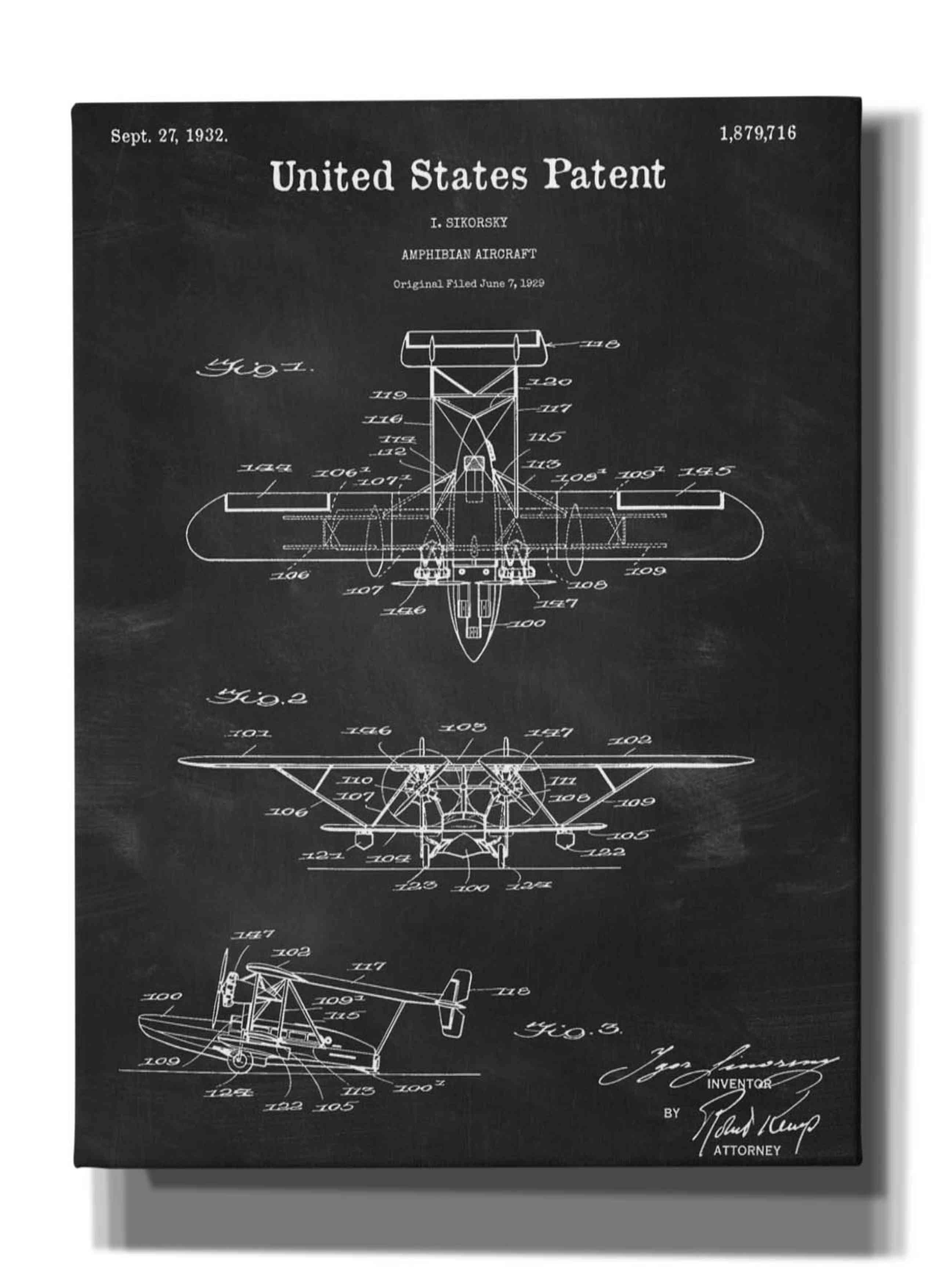 Epic Graffiti 'Amphibian Aircraft Blueprint Patent Chalkboard,' Canvas ...