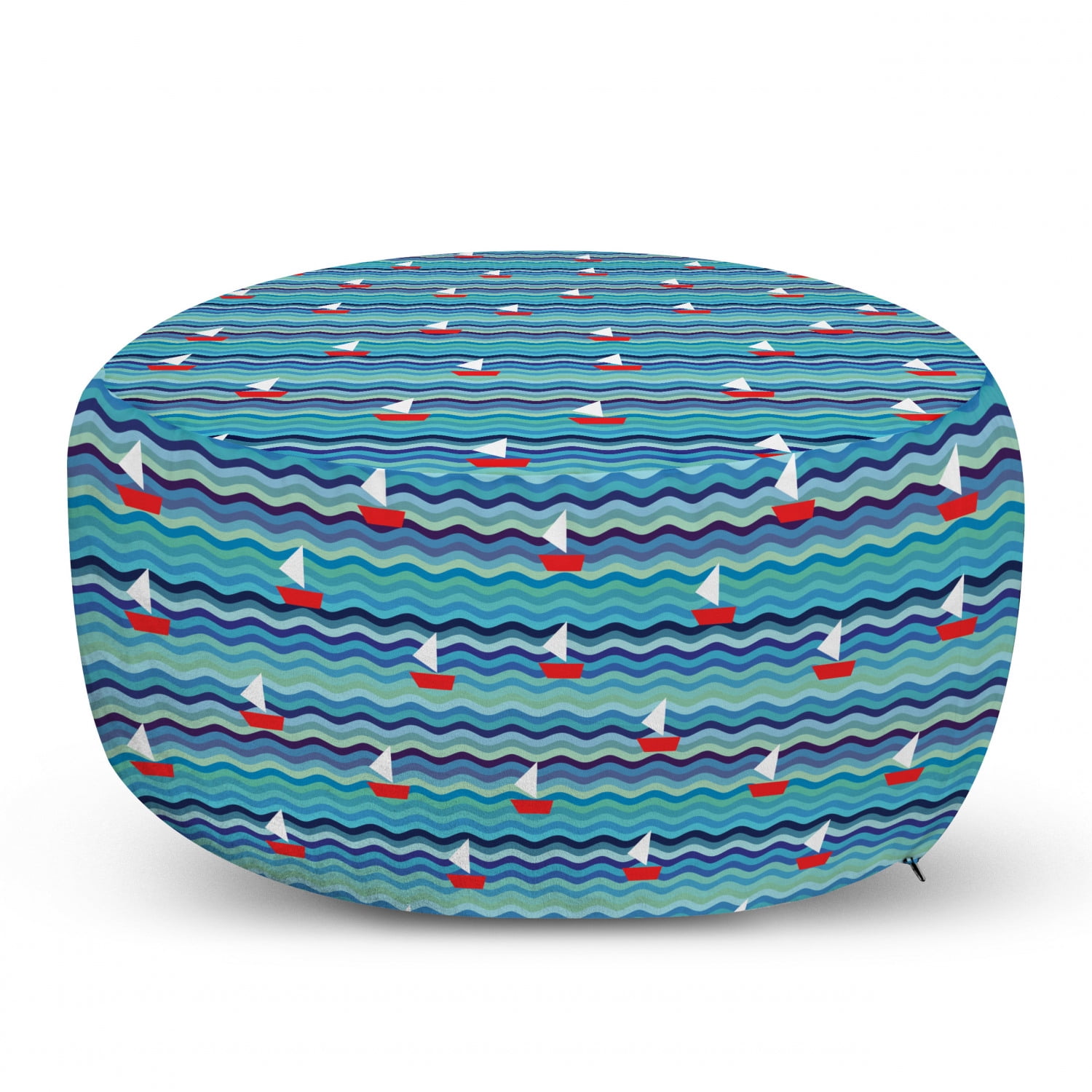 Nautical Pouf Cover with Zipper, Simplistic Design Sail Boats on ...