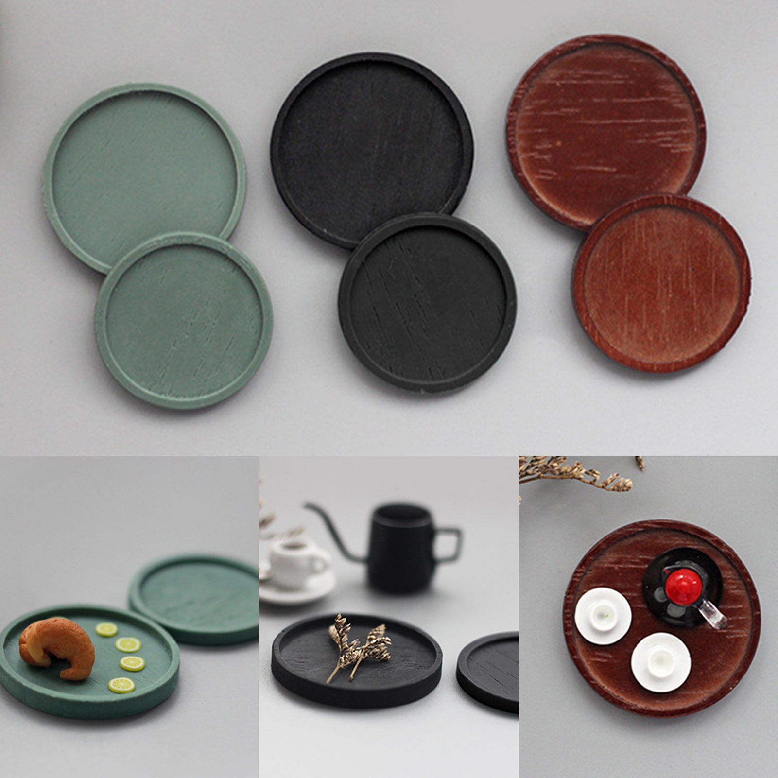 Hesroicy Miniature Tray Round Shape No Burr Wood Dollhouse Mini Food ...