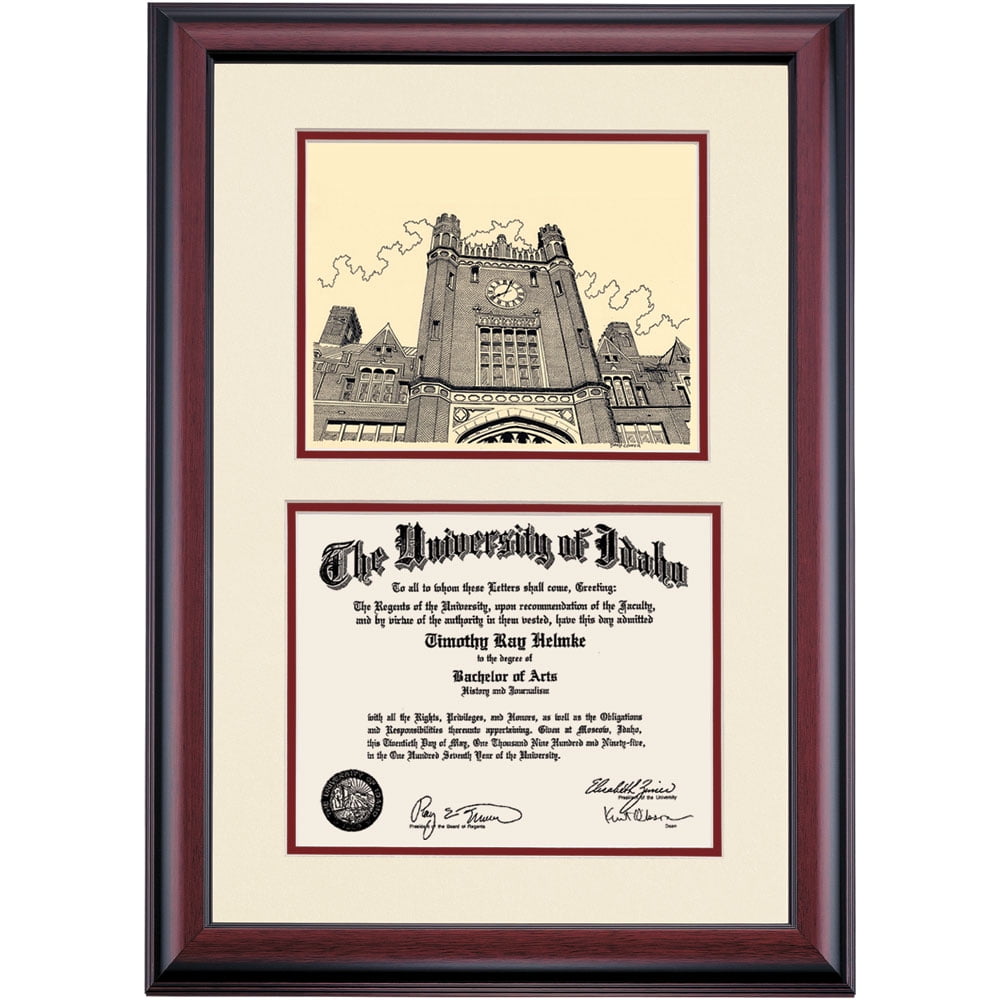 OCM Diploma Frame for University of Idaho, Ivory/Maroon Mat with ...