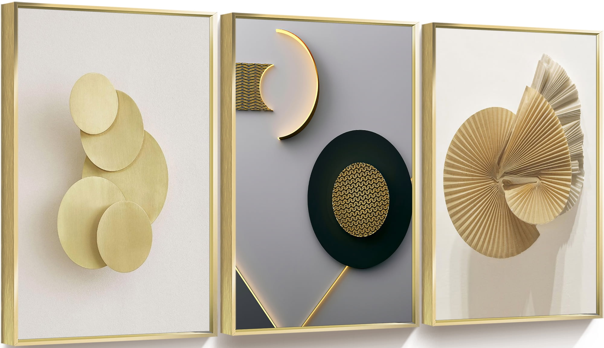 Full House 3 Panels Framed Canvas Wall ArtOil Paintings - Golden ...