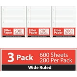 E-CLIPS USA 10.5” x 8” Filler Paper 200-Sheet Wide Ruled Notebook Paper, 3-Pack - Walmart.com