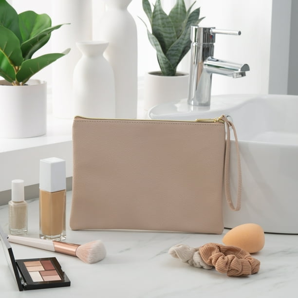 Ruby+Cash Pebbled Makeup Bag Flat Cosmetic Pouch, Nude - Walmart.com