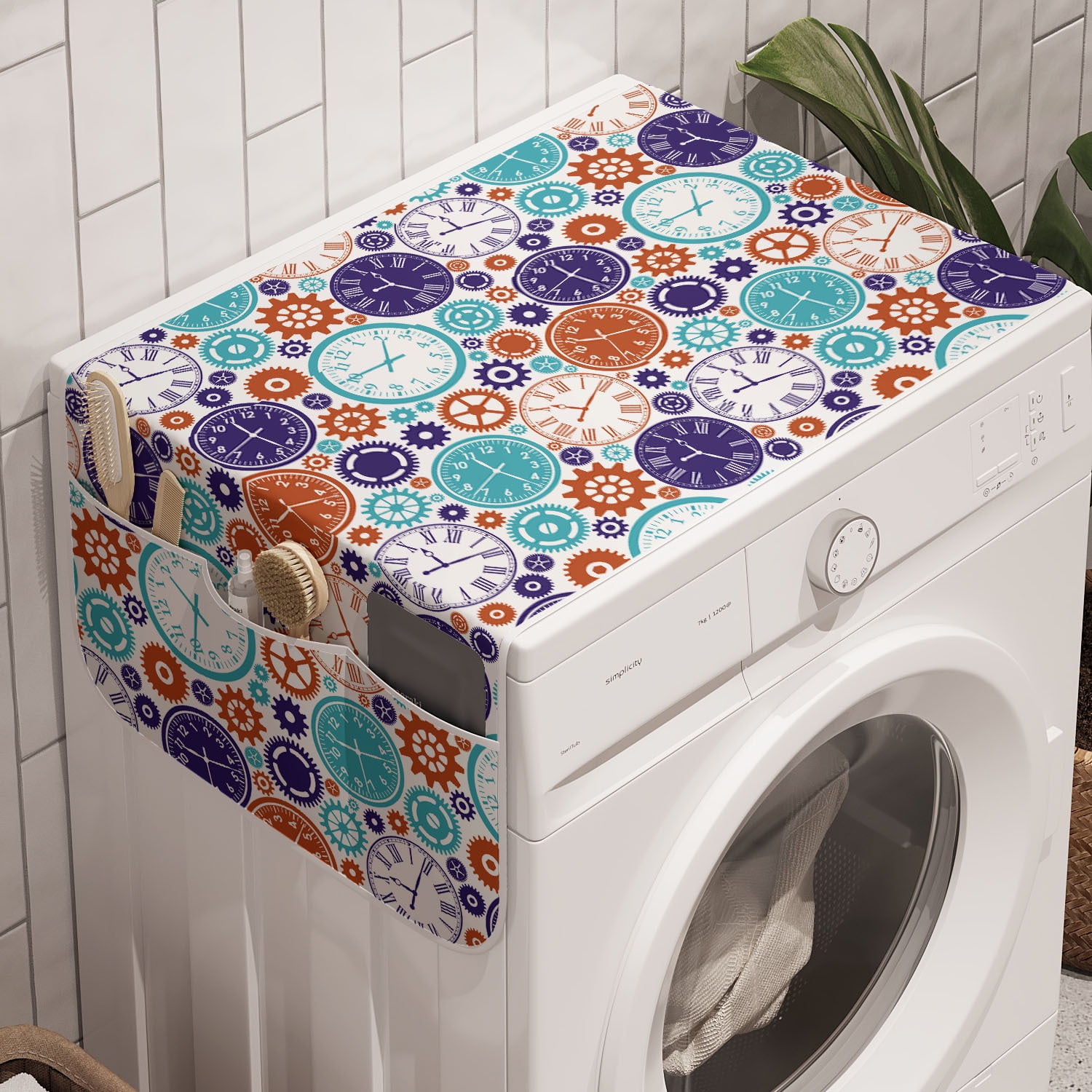 Clock Washing Machine Organizer, Vintage Clock Mechanism Roman Numbers ...