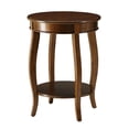 Walnut Round Side Table with Bottom Shelf - 18.5" Wooden Accent Table ...