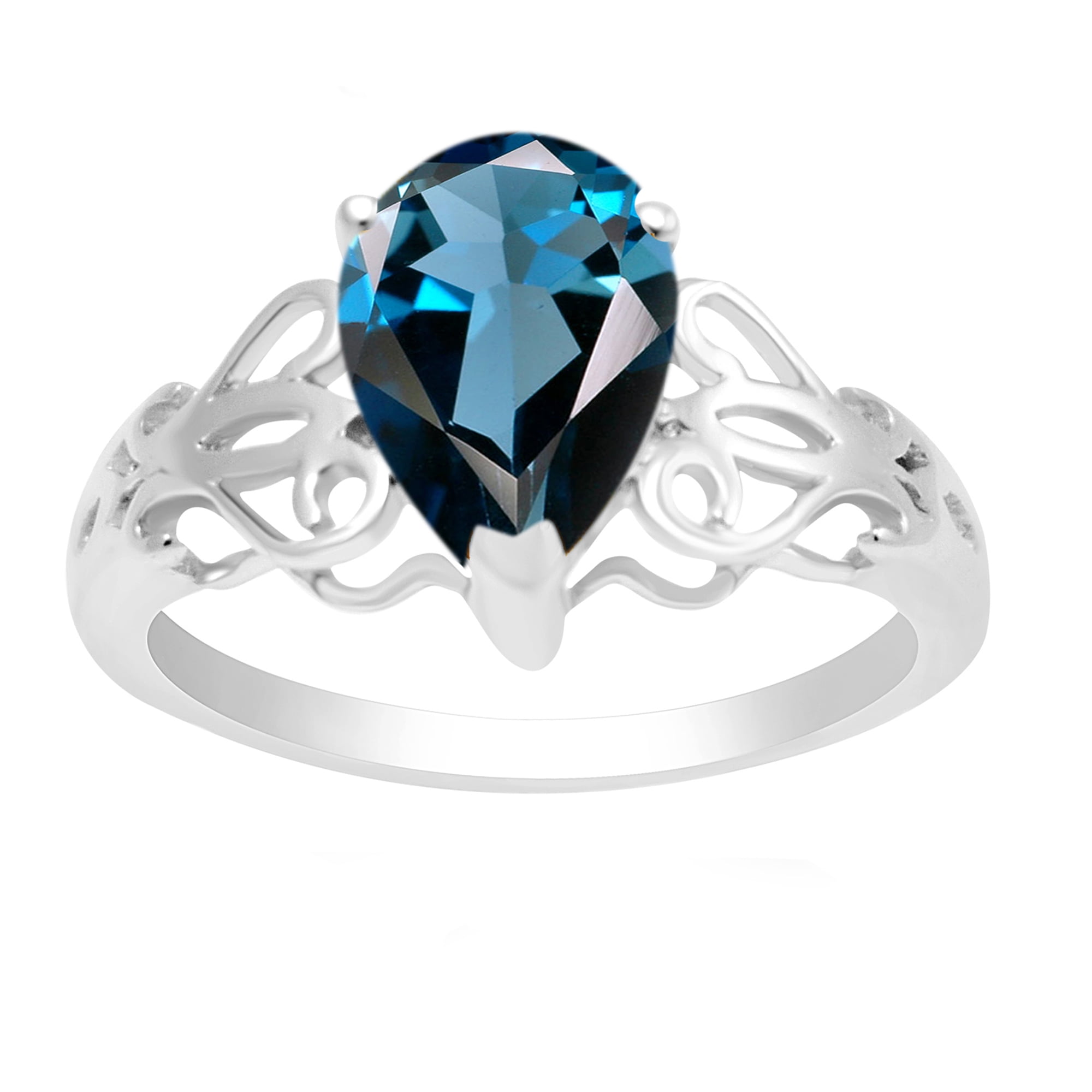 Sterling Silver with Natural London Blue Topaz Pear Shape Ring ...