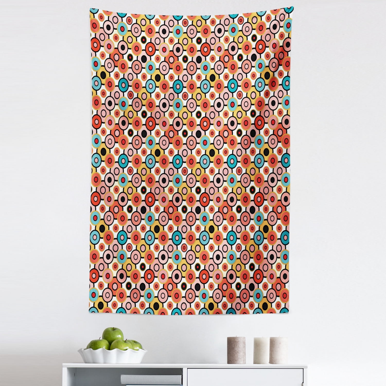 Vintage Tapestry, Vintage Style Colorful Nested Circles Psychedelic Bubbles Pattern Art, Fabric ...