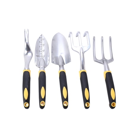 5 piece garden tool set with trowel, transplanting trowel and hand rake ...
