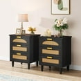 Tribesigns Rattan Nightstand Set of 2, 3-Drawer Farmhouse Night Stand Side Table, Accent Bedside ...