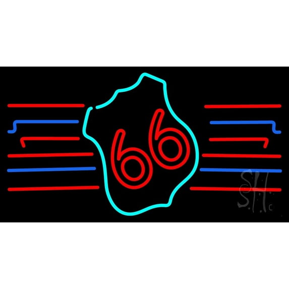 Red 66 Route LED Neon Sign 13 x 24 - inches, Black Square Cut Acrylic ...