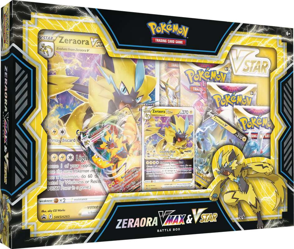 Pokemon Sword & Shield Zeraora VMAX & VSTAR Battle Box (4 Booster Packs, Promo Card, 2 Etched ...
