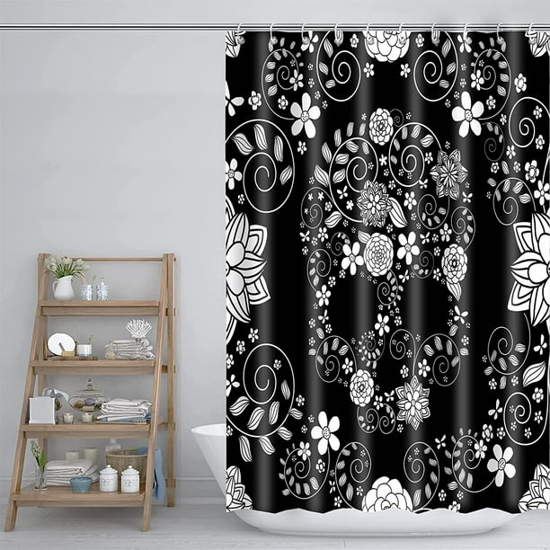 Aoselan Extra Long Shower Curtain 72x84 Inch Length Black And White