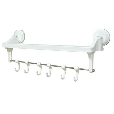 Wallmates 8530-WHI Push N Stay Suction Storage Shelf with Hook, White ...