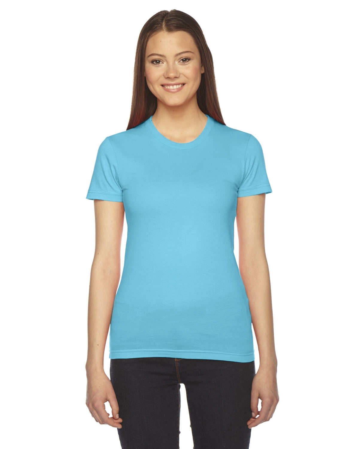 American Apparel Fine Jersey Short-Sleeve T-Shirt (2102) Turquoise, S ...