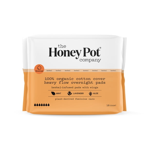 The Honey Pot Company Overnight Herbal Heavy Flow Organic Cotton Pad ...