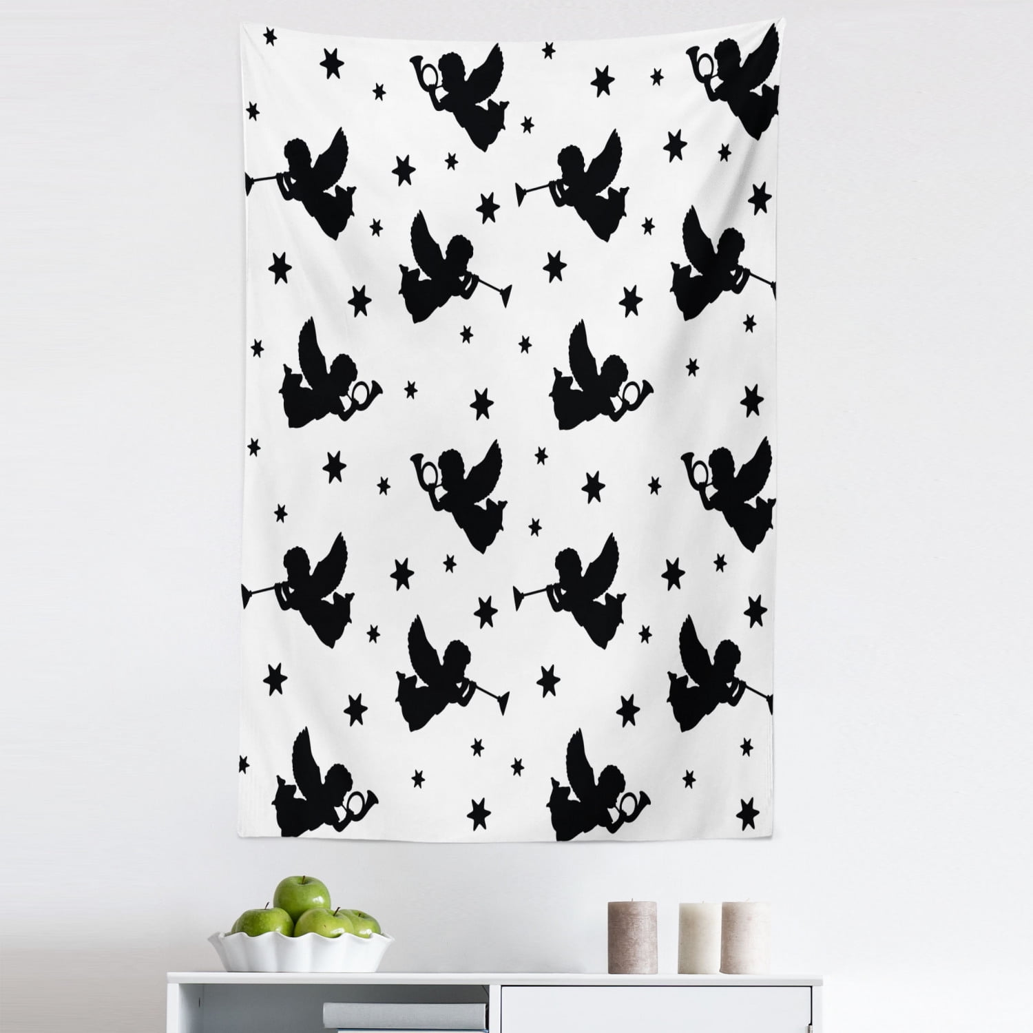 Angel Tapestry, Cupid with Trumpets Angels Sky Stars Xmas Season Yule ...