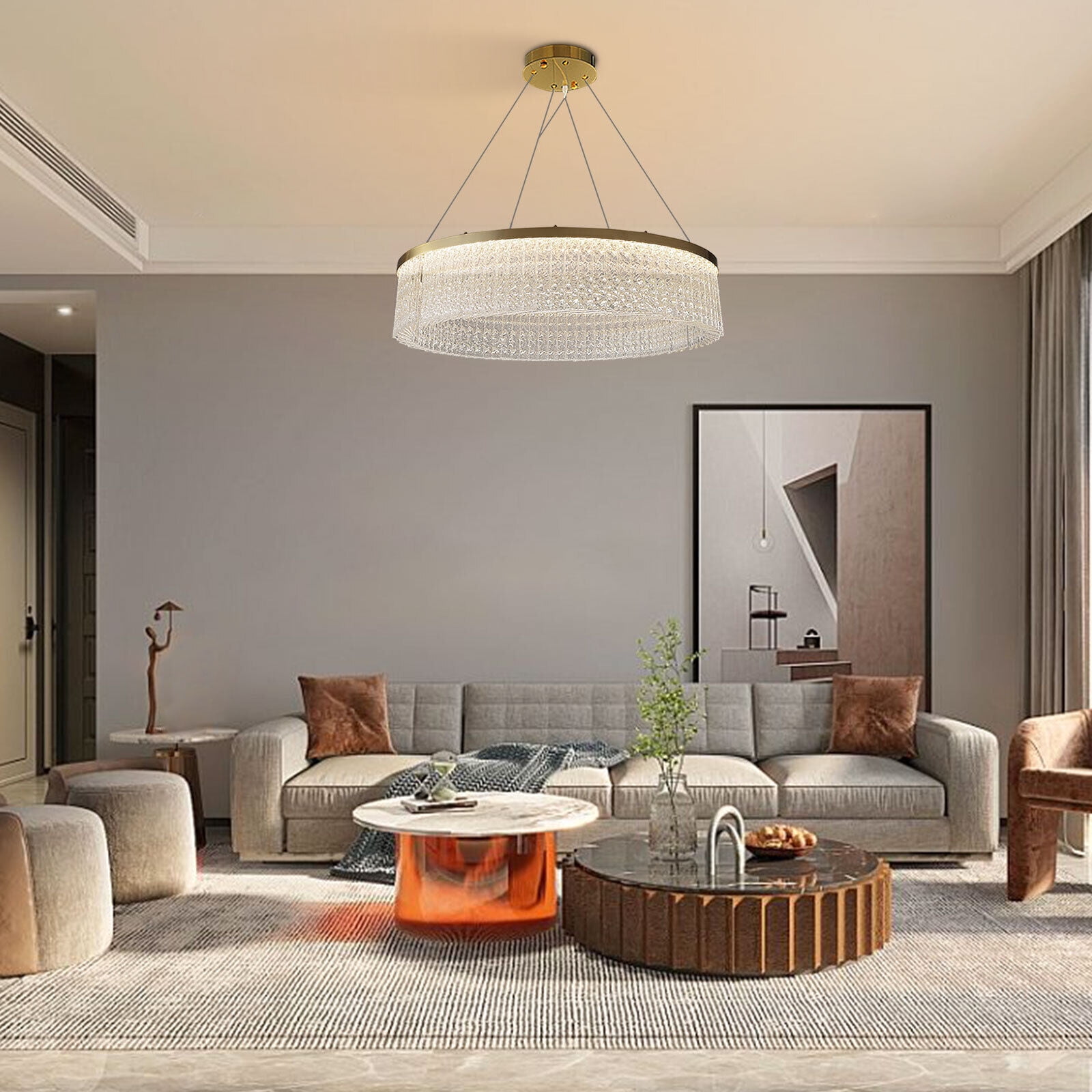 Modern Luxury Chandelier Round Glass LED Pendant Lamp Ceiling Light ...