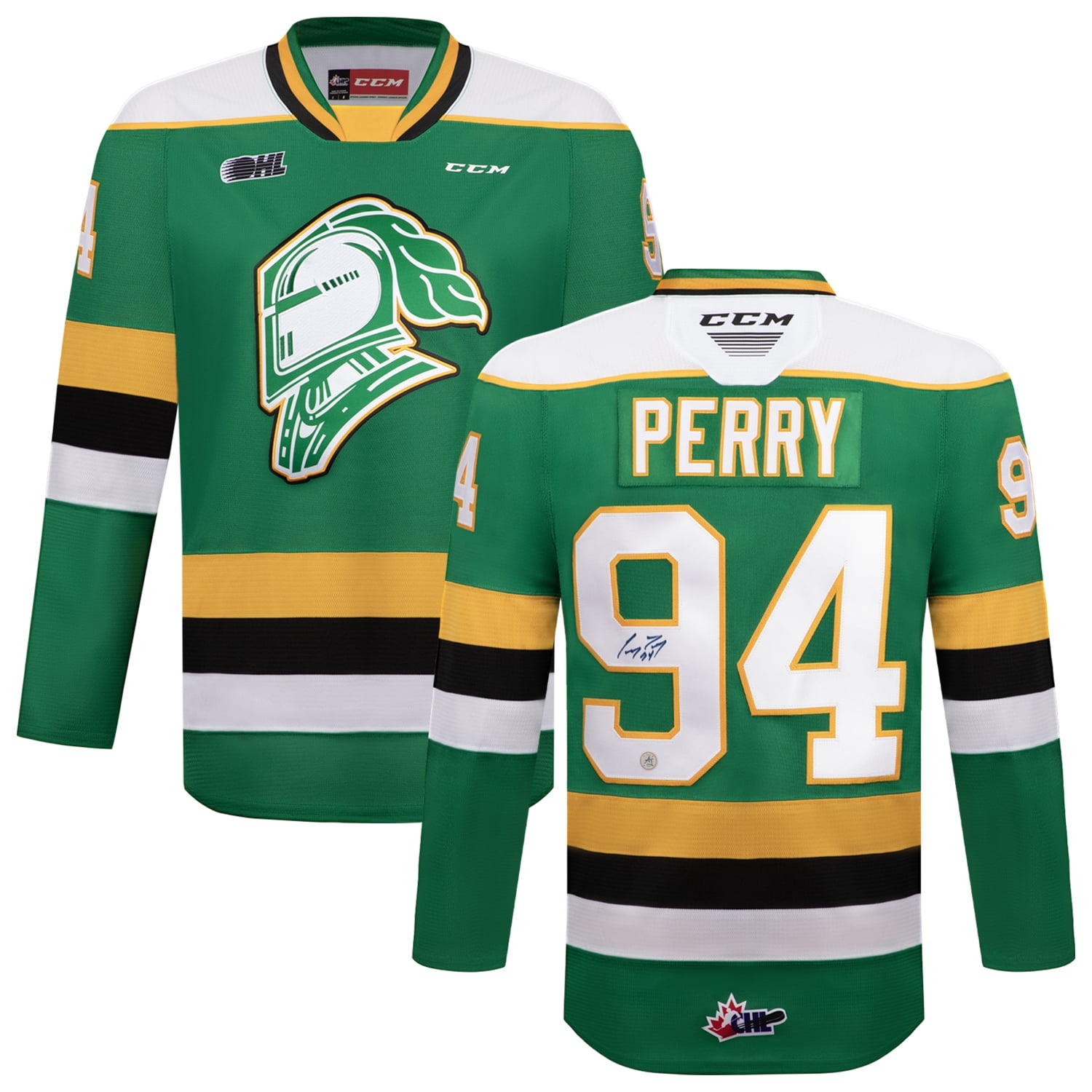 Click here for Aj Sports Corey Perry Autographed London Chl Green... prices