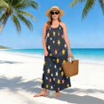 All-Over Print Backless Cross Strap Slip Dress, Loose A-Line Slim Fit ...