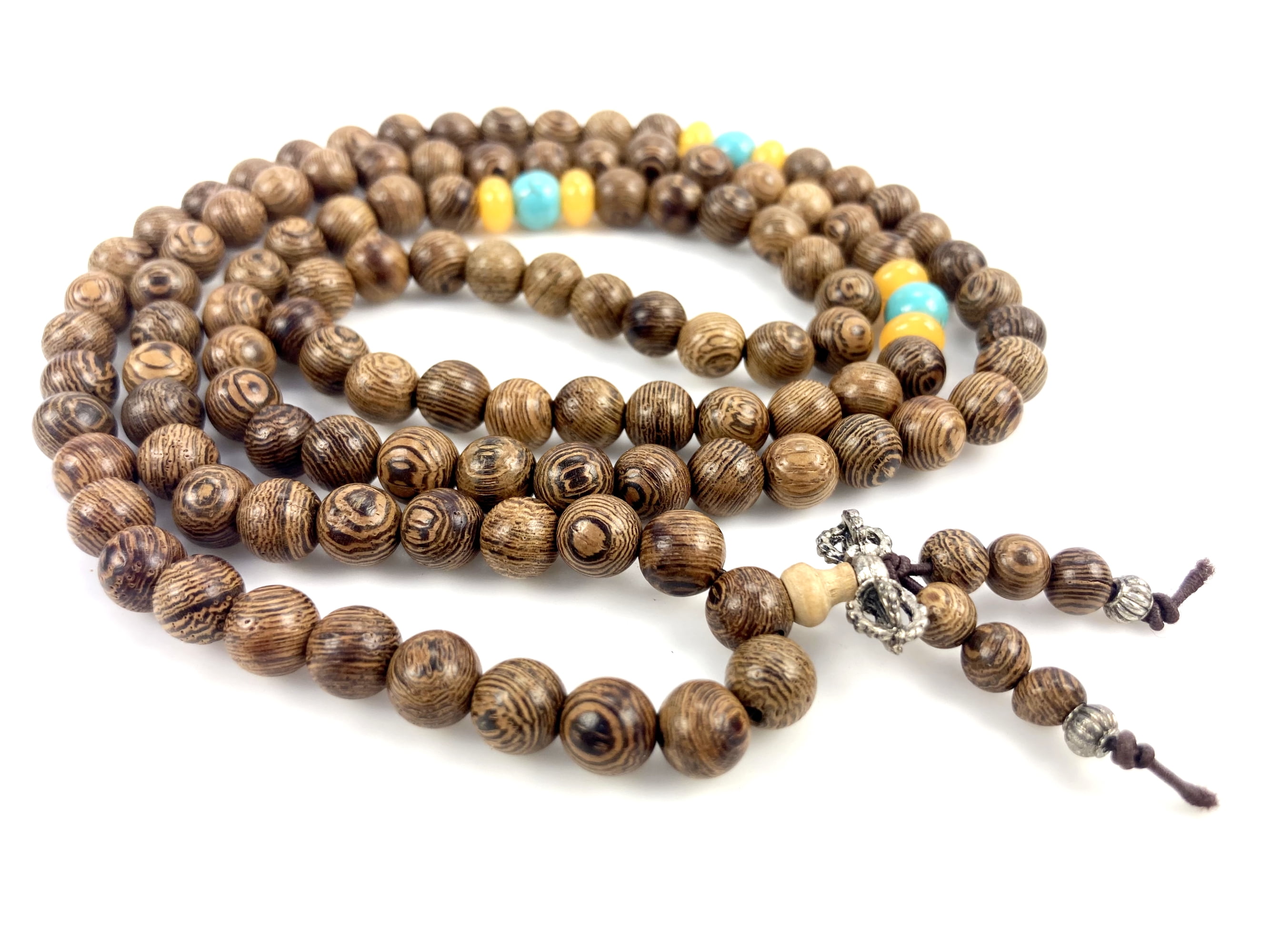 PURPLE WHALE Tibetan Zen Elastic 8mm Dark Grain Wood 108 Prayer Beads ...