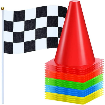 40 Pieces Sports Training Plastic Traffic Cones with Chequered Flags, 7 ...