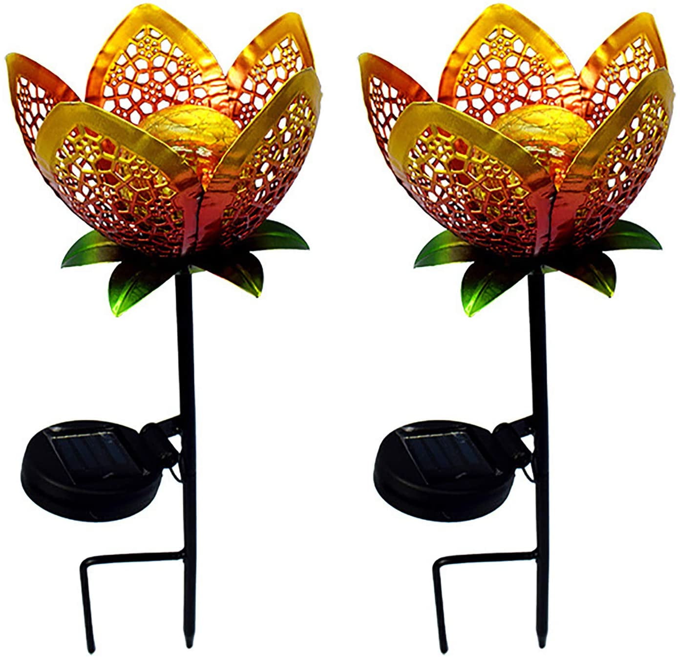 LINLIN 2 PCS Solar Crackle Glass Globe Stake Metal Waterproof Garden ...