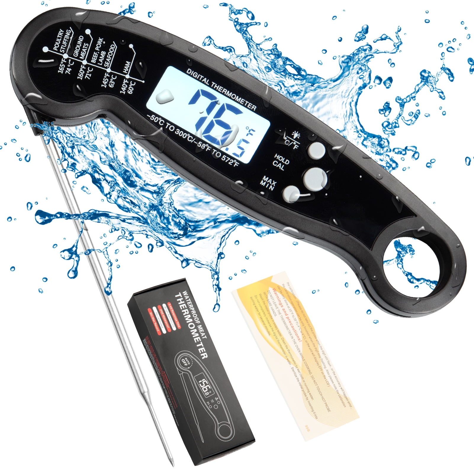 Cibeat Instant Read Meat Thermometer for Grill and Cooking, Waterproof ...