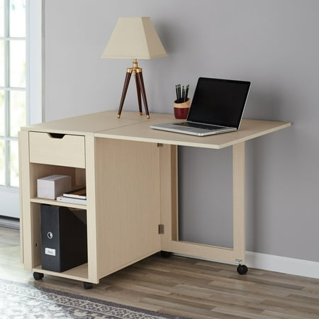 Mainstays Adjustable Side Two-Drawer Rolling office Desk, Birch ...