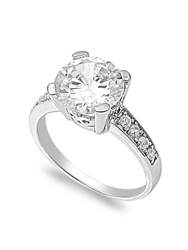 Round Center Stone Wedding Cubic Zirconia Ring Sterling Silver 925 ...