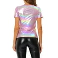 Allegra K Women's Party Metallic Textured Short Sleeve Shiny Multi ...